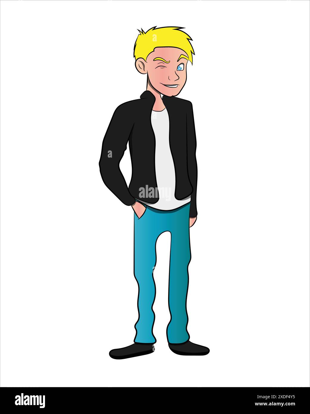 Standing Cartoon Character Wink Eye Wearing Shirt & Jean Stock Vector ...