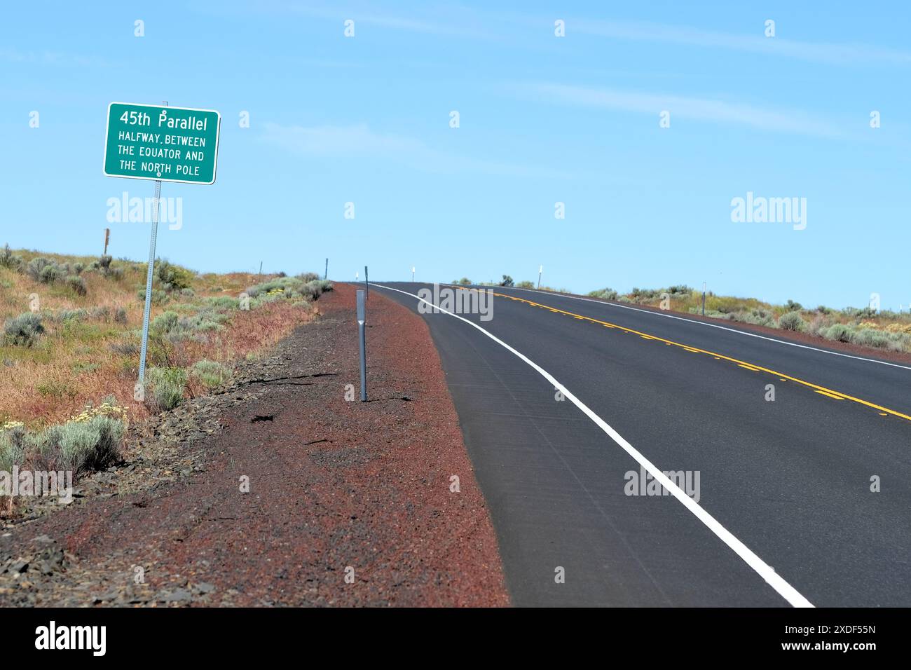 Sign marking the 45th Parallel north, Halfway between the Equator and ...