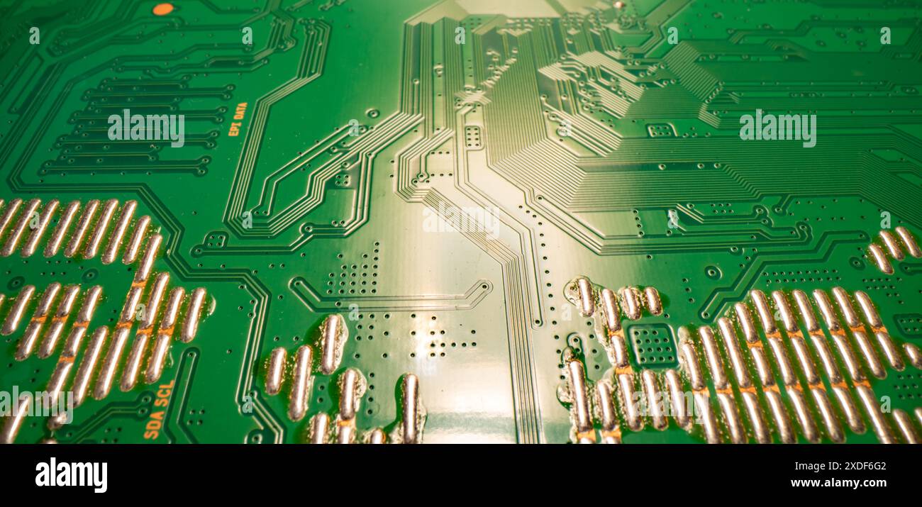 Technology background. High tech electronic circuit board background. Close-up macro electronic ...