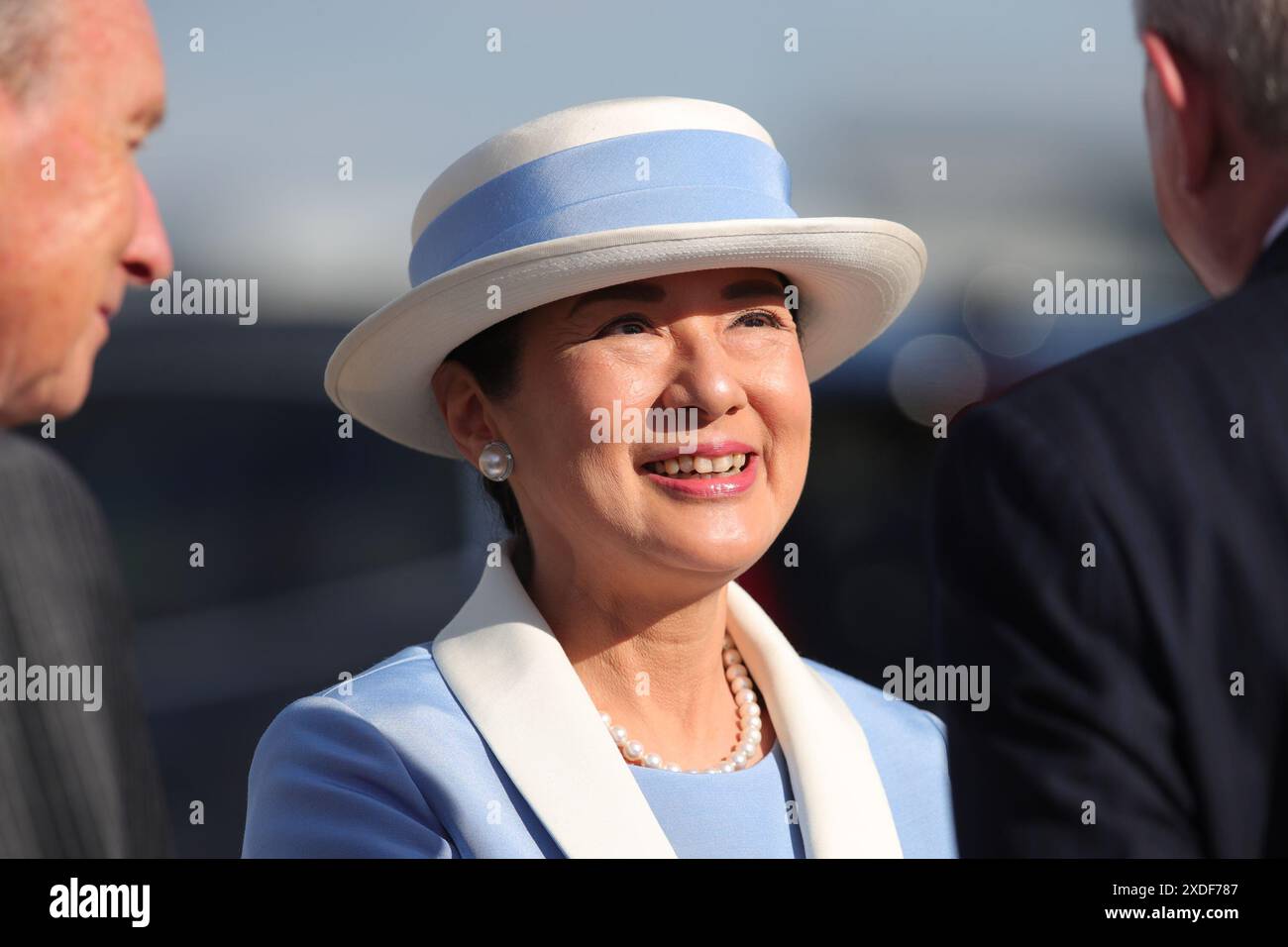 Empress Masako of Japan arrives at Stansted Airport in Essex ahead of a ...