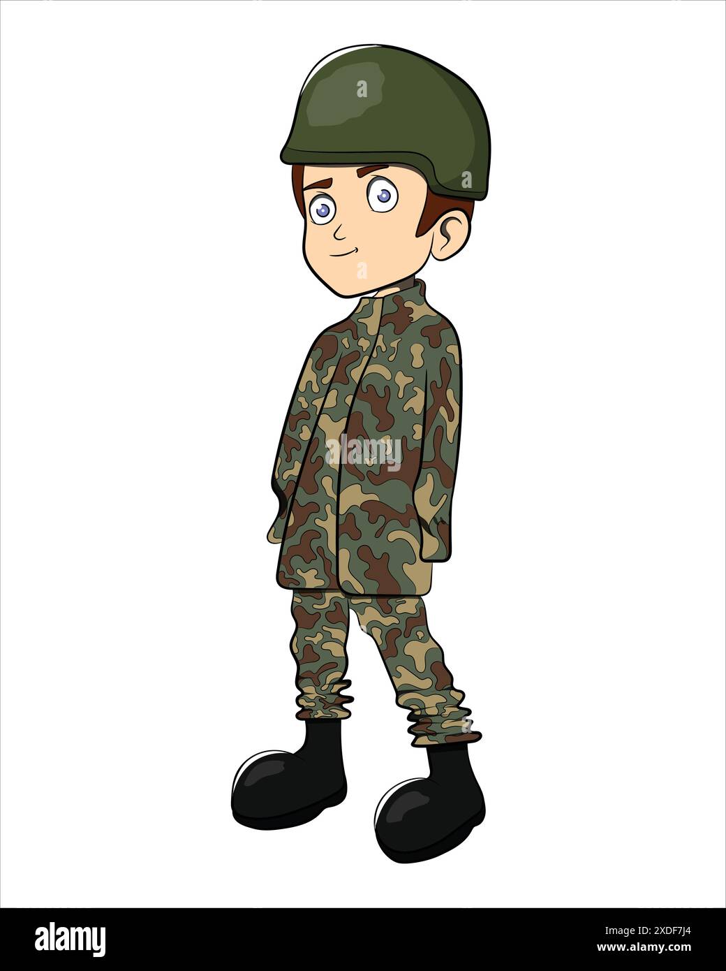 Army Military Boy Cartoon Character Wearing Uniform Helmet Stock Vector ...