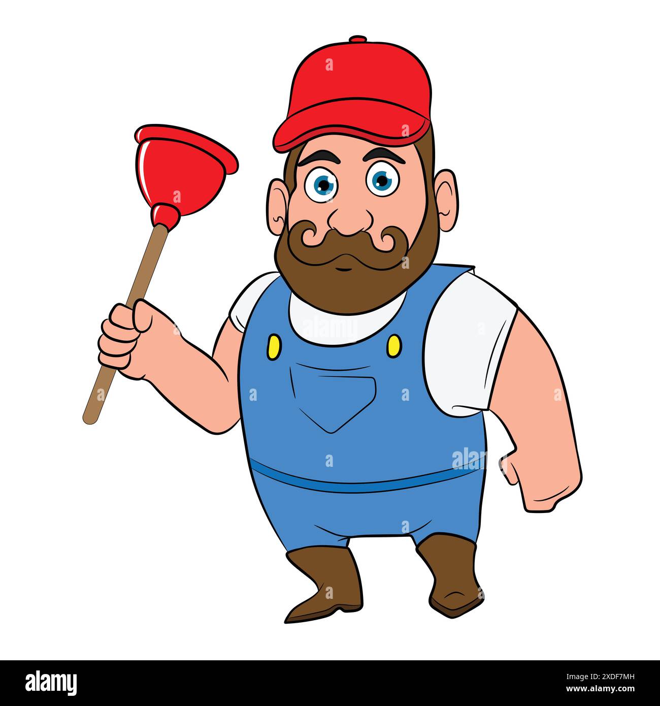 Plumber Holding Plunger Cartoon Character Working Stock Vector Image ...