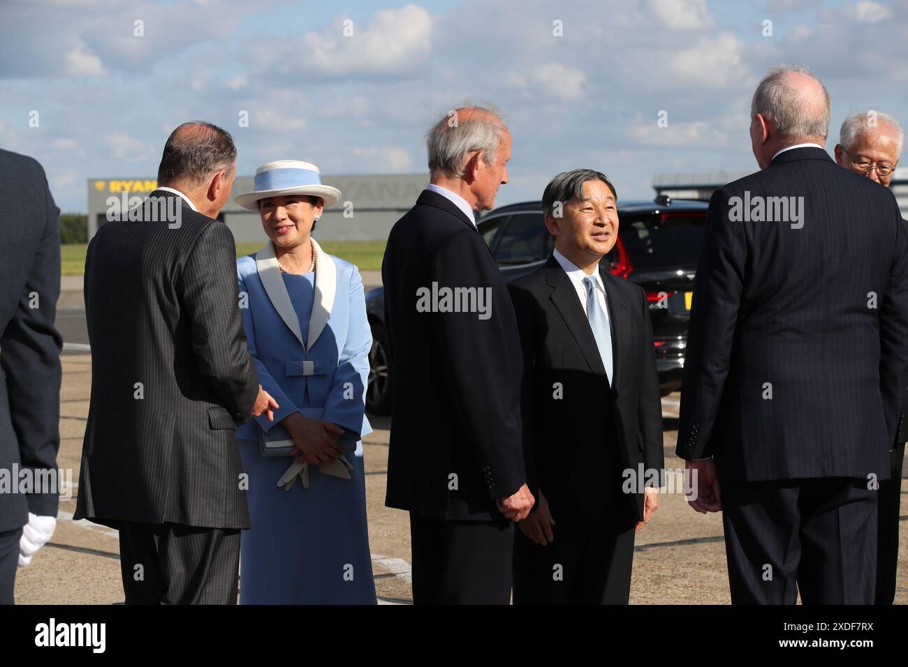 Emperor Naruhito and Empress Masako of Japan are greeted as they arrive ...