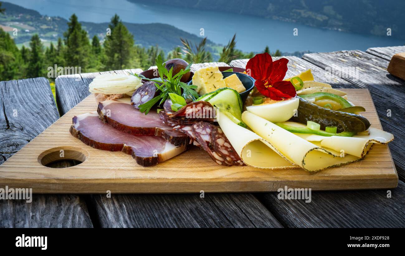 Bretteljause, Brettljause, Traditonal austrian food on wooden plate ...