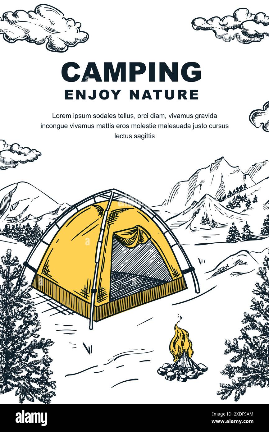 Summer mountain outdoor camp vertical poster, banner, flyer design ...