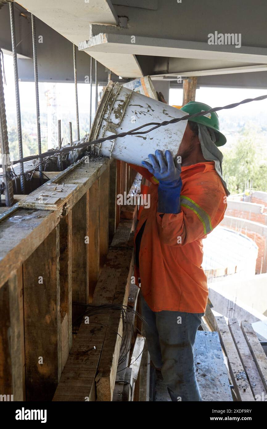 Mexican construction workers cement pouring concrete Stock Photo - Alamy