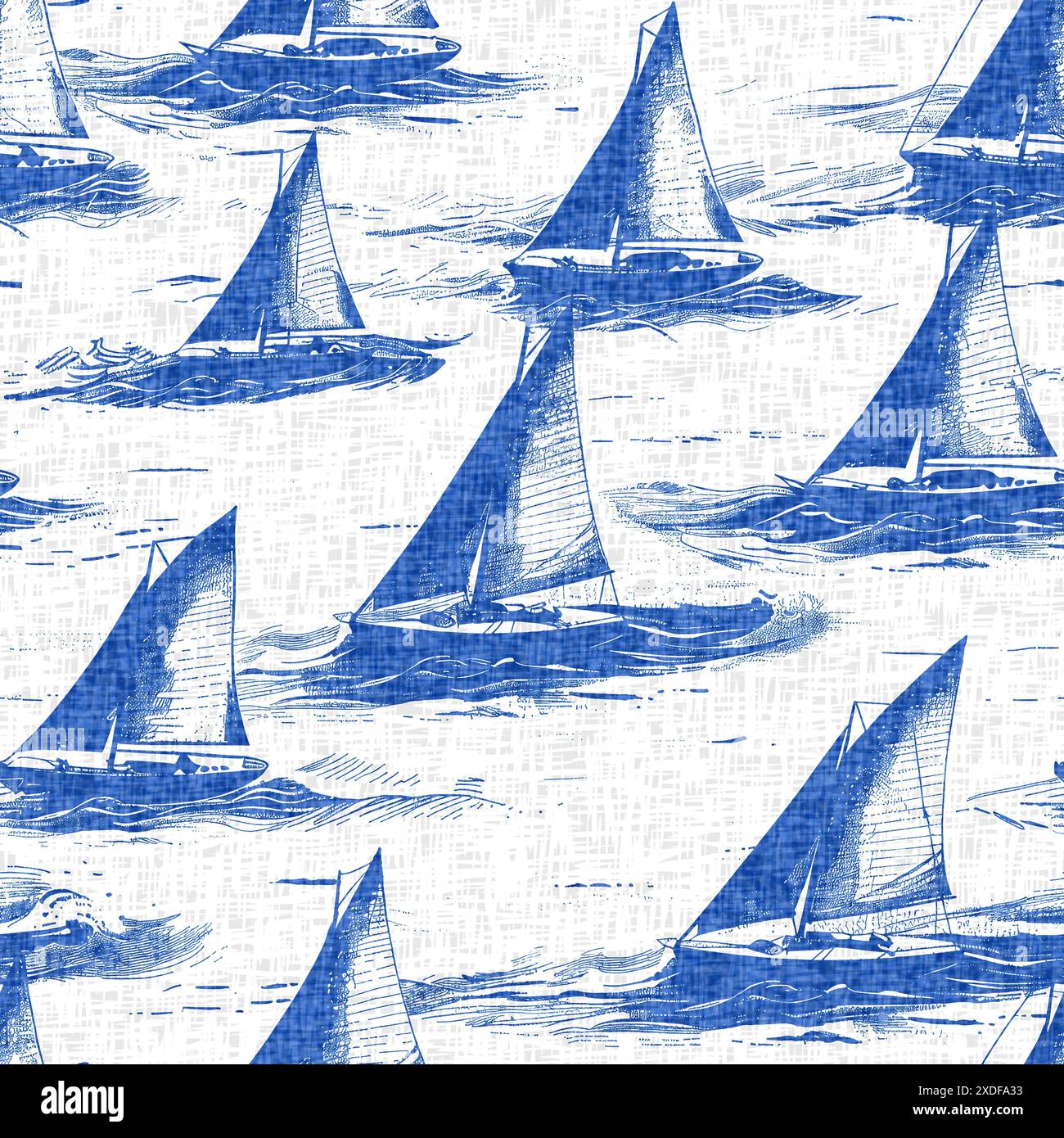 Coastal sail boat in azure ocean blue seamless background. Modern ...