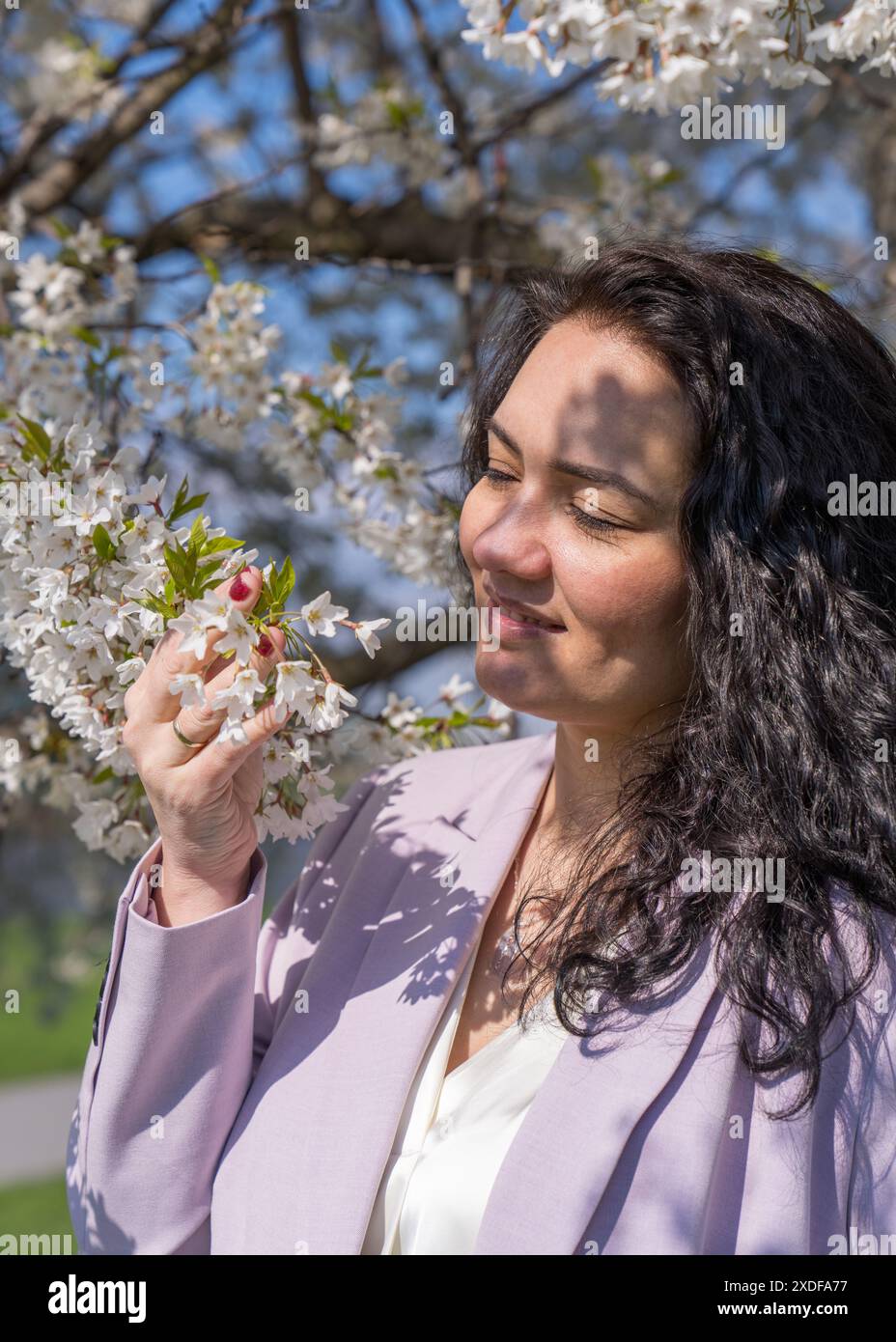 romantic image of a stylish woman in a light jacket. Positive, spring ...