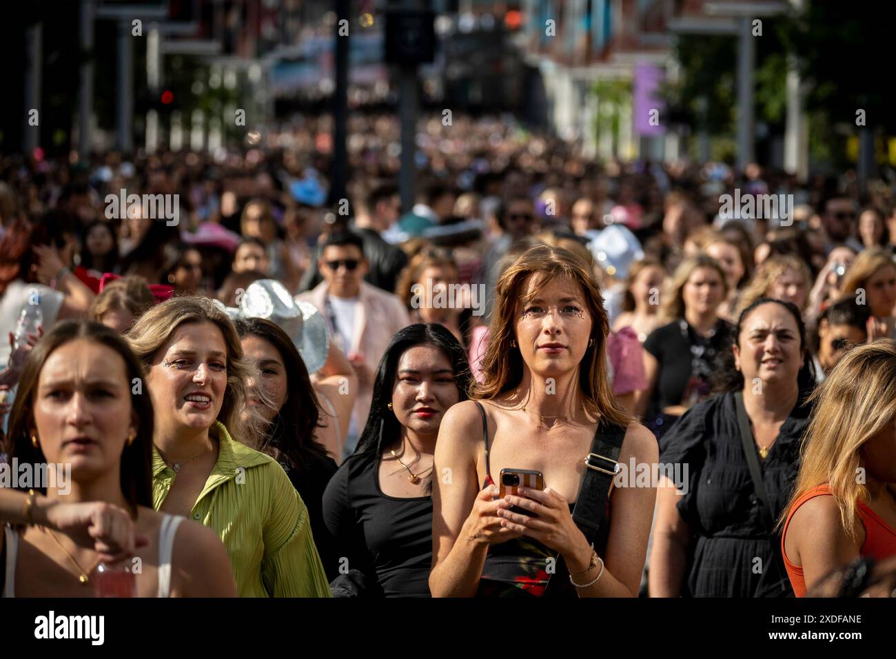 London, UK. 22 June 2024. Taylor Swift fans ('Swifties') outside ...