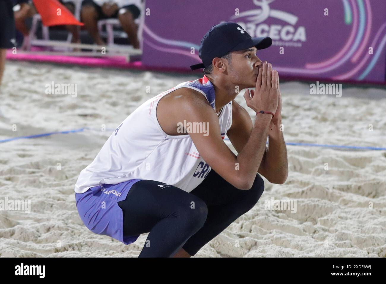 Tlaxcala, Mexico. 21st June, 2024. Jhostin Varela #2 of Team Costa Rica reacts during the Men's ...