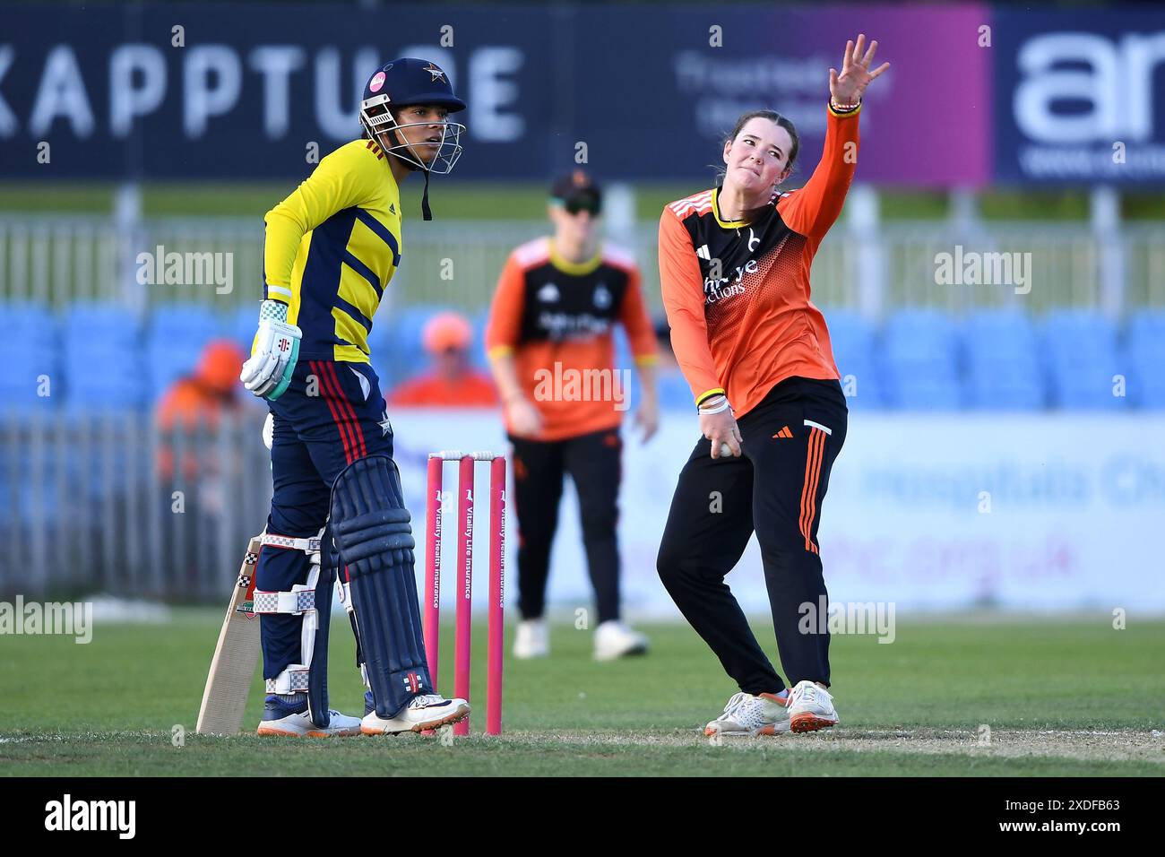 Derby, UK. 22 June 2024. Josie Groves of The Blaze bowling during the ...