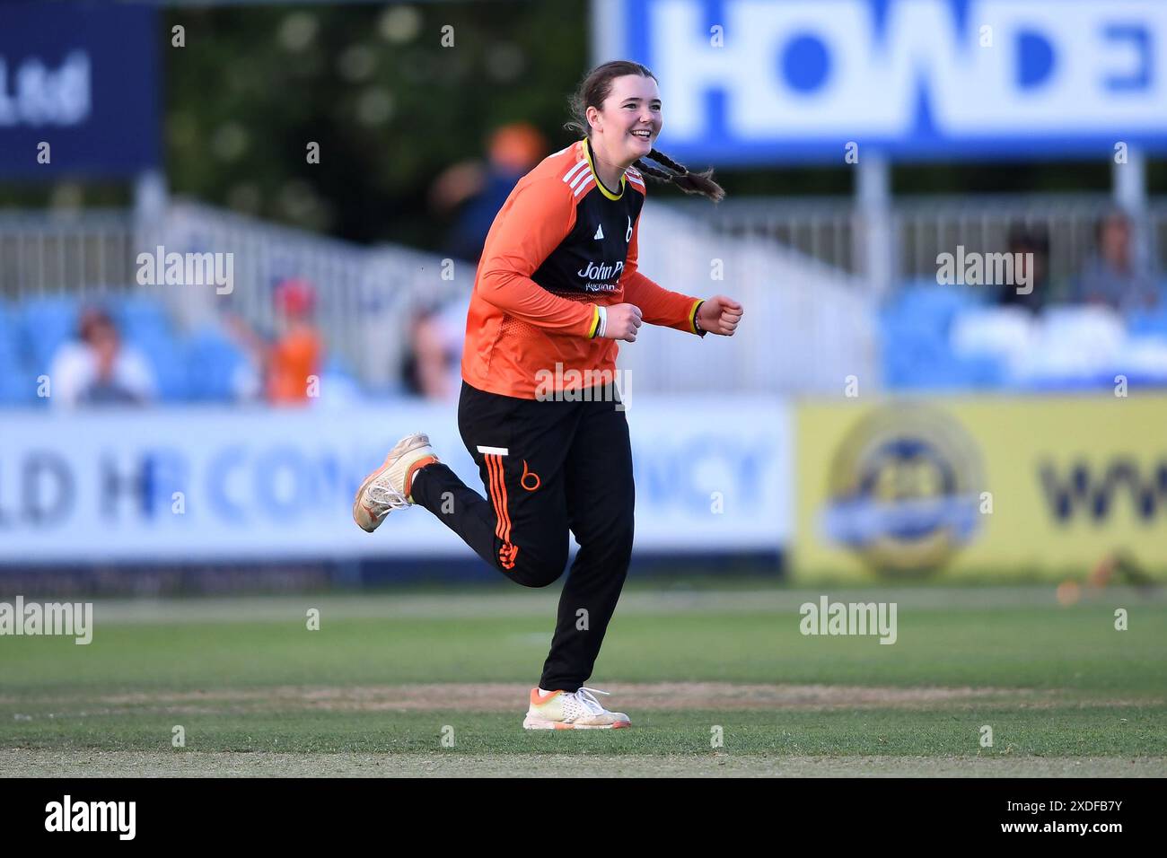 Derby, UK. 22 June 2024. Josie Groves of The Blaze celebrates the ...