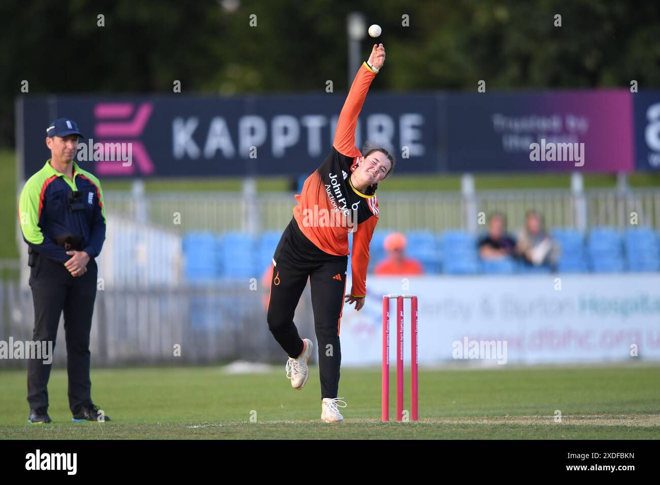 Derby, UK. 22 June 2024. Josie Groves of The Blaze bowling during the ...