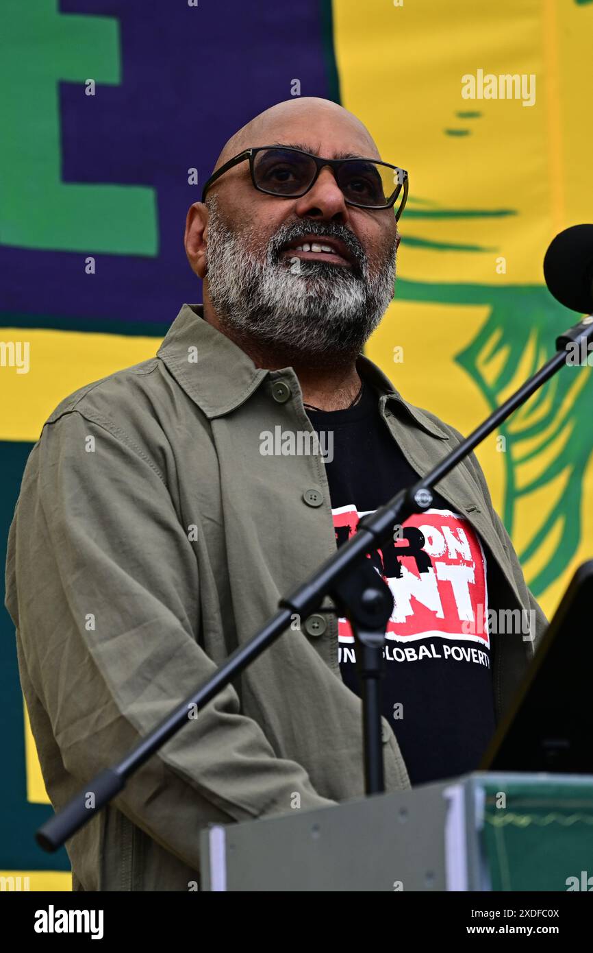 LONDON, ENGLAND. 22 JUNE 2024: Speaker Asad Rehman of the War on Want ...