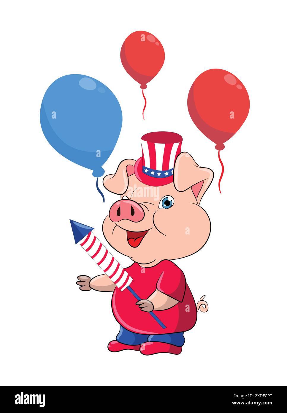 Pig Cartoon Character Celebrate The 4th Of July Stock Vector Image ...