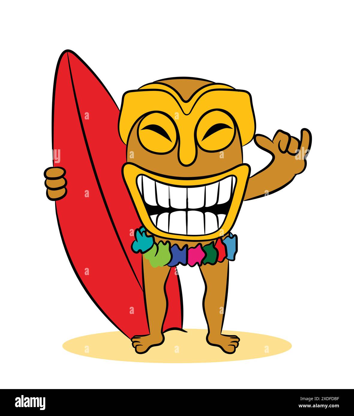 Tiki Happy Surfing Day Cartoon Character – Fun and Vibrant Beach Theme ...