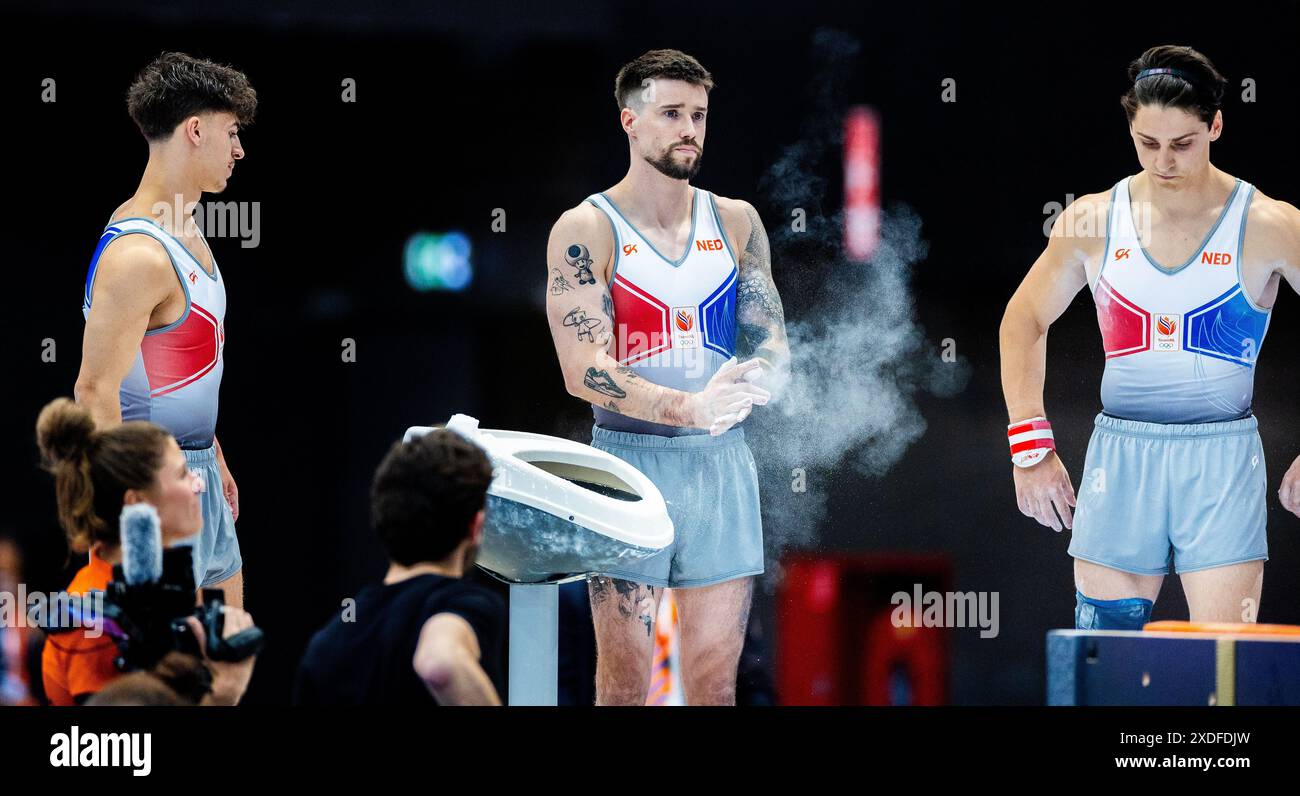 ROTTERDAM - Amine Abaidi (l), Casimir Schmidt and Frank Rijken during the Olympic qualifying ...