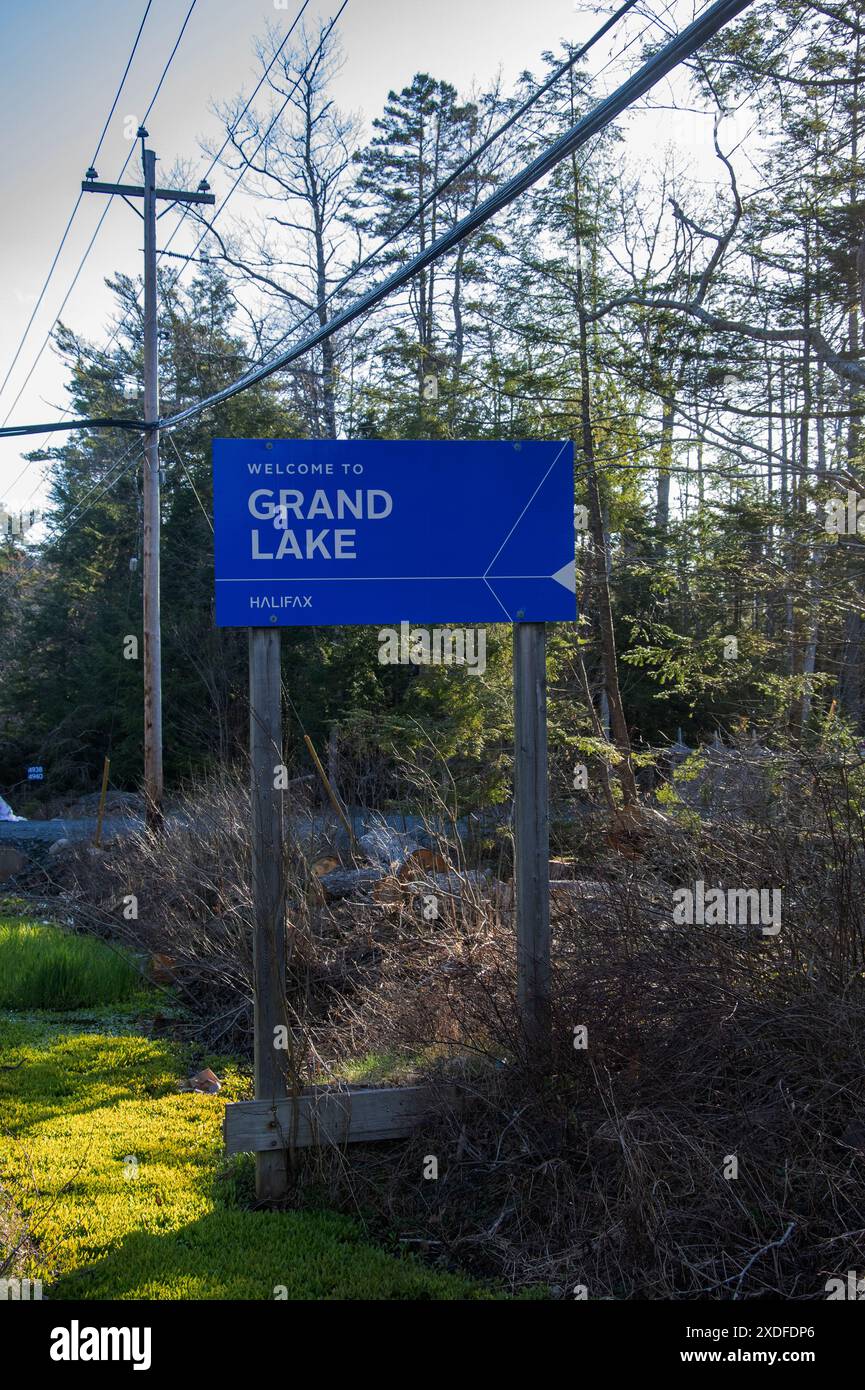 Welcome to Grand Lake sign on NS 2 in Nova Scotia, Canada Stock Photo ...