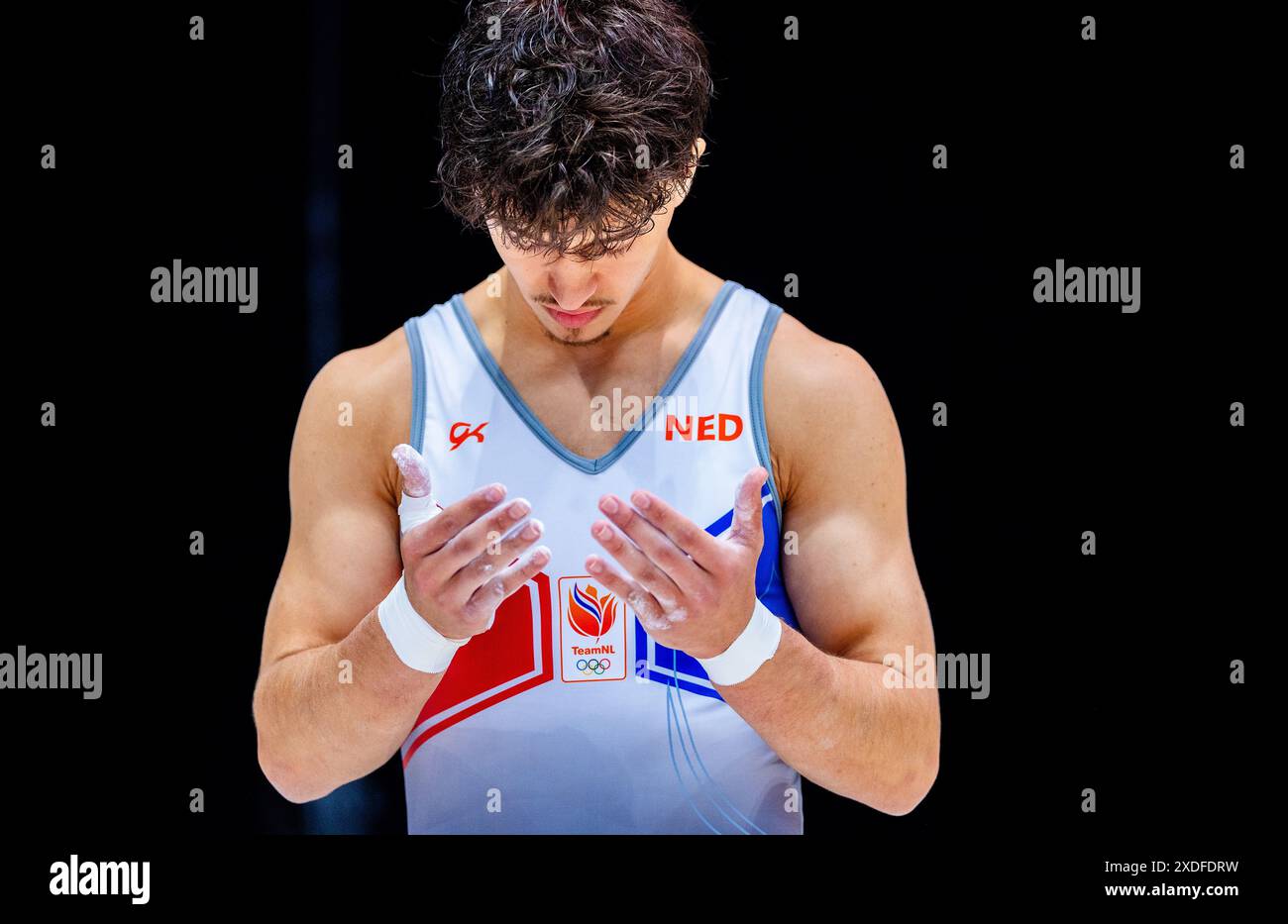 ROTTERDAM - Amine Abaidi during the Olympic qualifying competition at the National Gymnastics ...