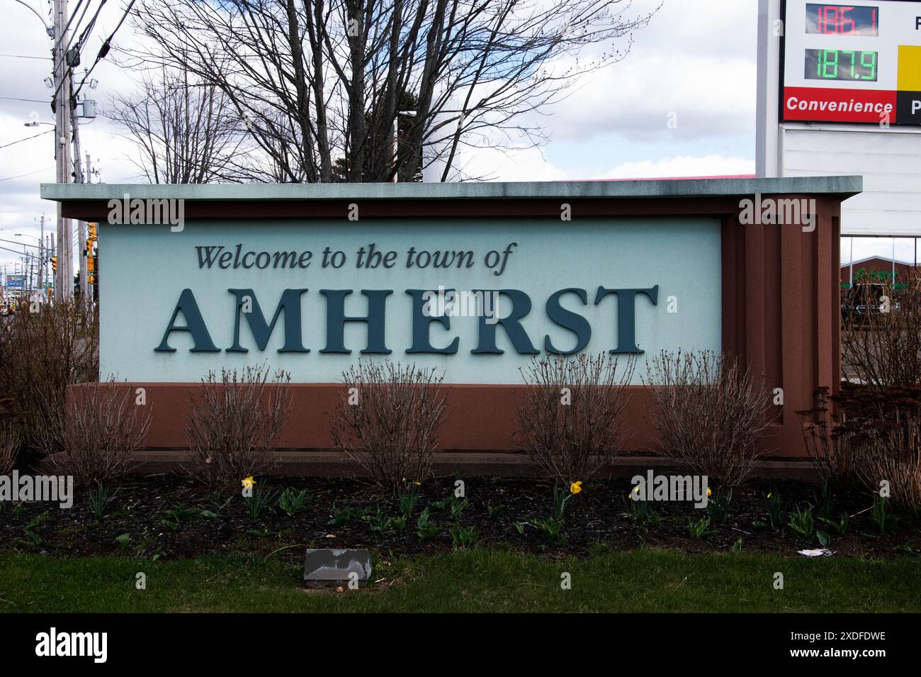 Welcome to the town of Amherst sign in Nova Scotia, Canada Stock Photo ...
