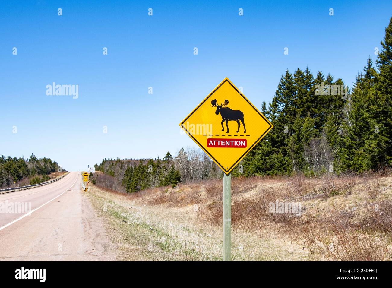 Moose warning sign on the Trans Canada Highway in Aulac, New Brunswick ...