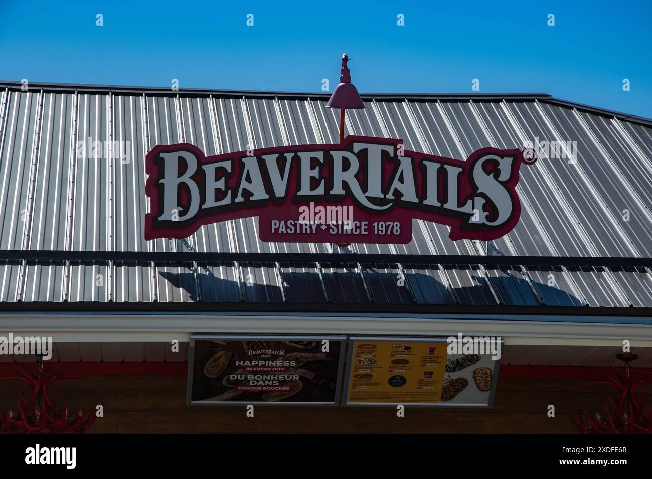 Beaver Tails sign and menu at Magnetic Hill in Moncton, New Brunswick ...