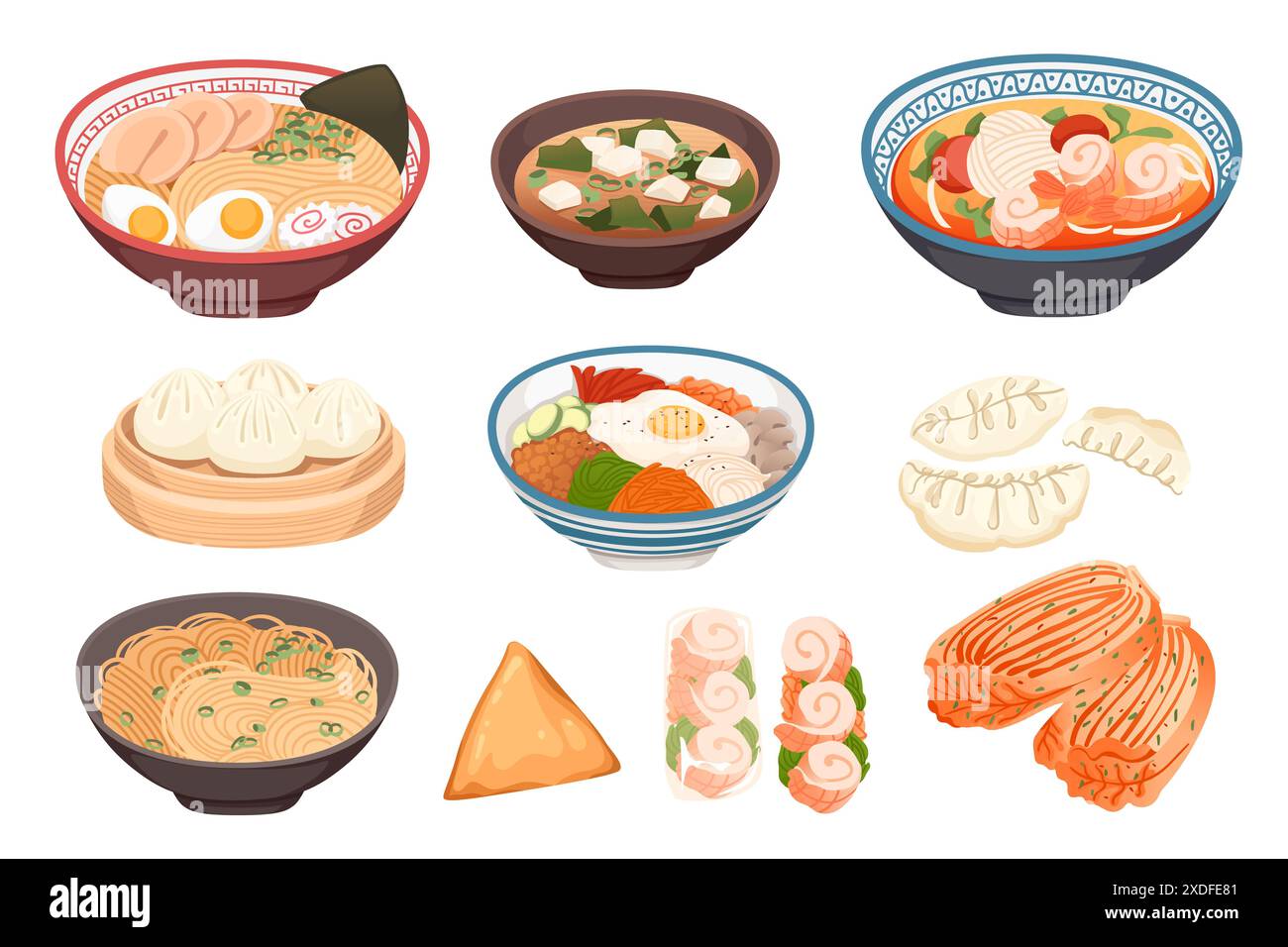 Set Of Traditional Asian Dishes Vector Illustration Isolated On White Set Of Traditional Asian Dishes Vector Illustration Isolated On White