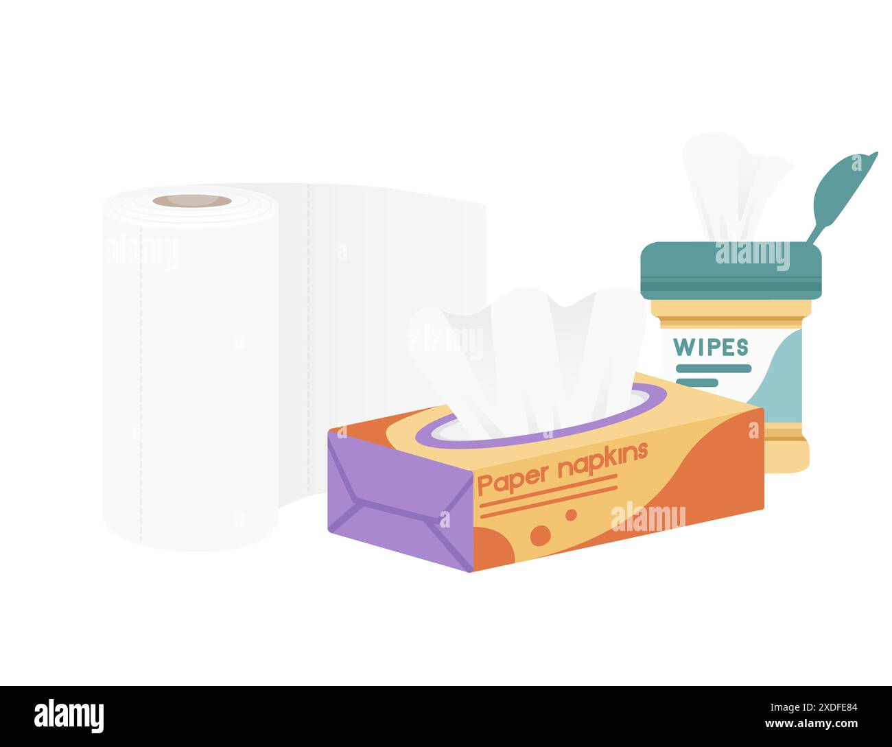 A set of three types of wipes - dry, wet and a towel sized vector ...