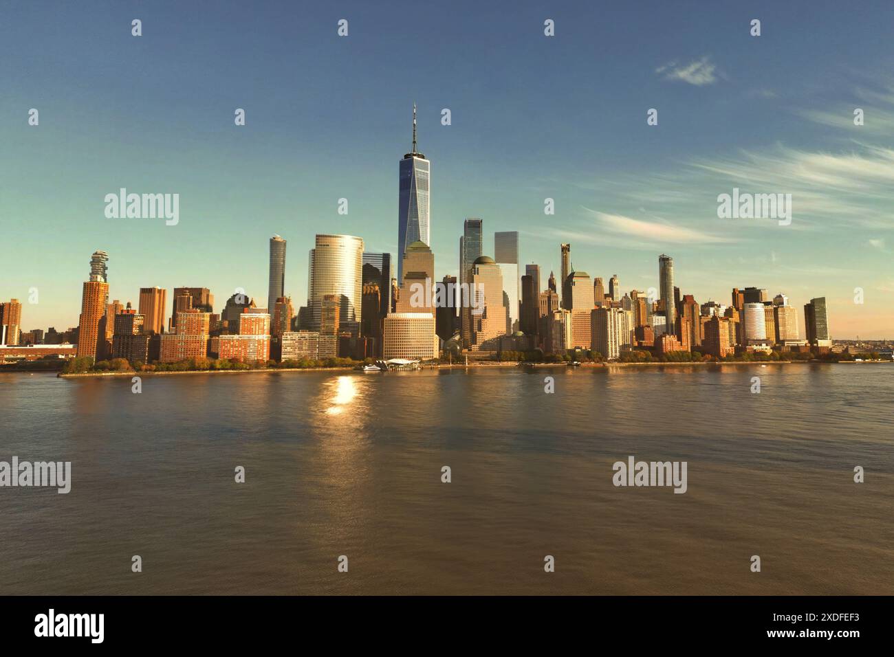 Manhattan skyline from drone. Manhattan over the Hudson river ...