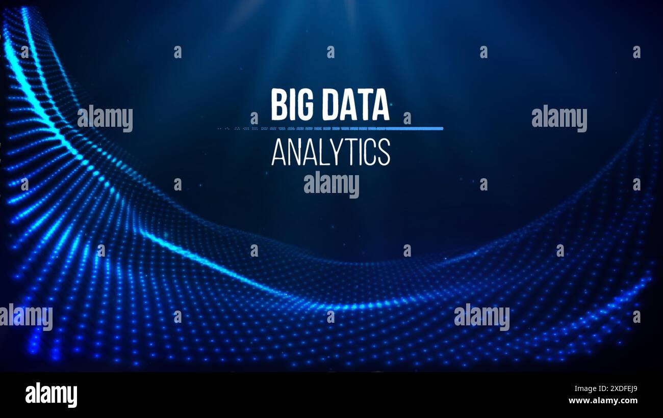 Digital wave visualization of big data analytics in a blue futuristic background. Data science ...
