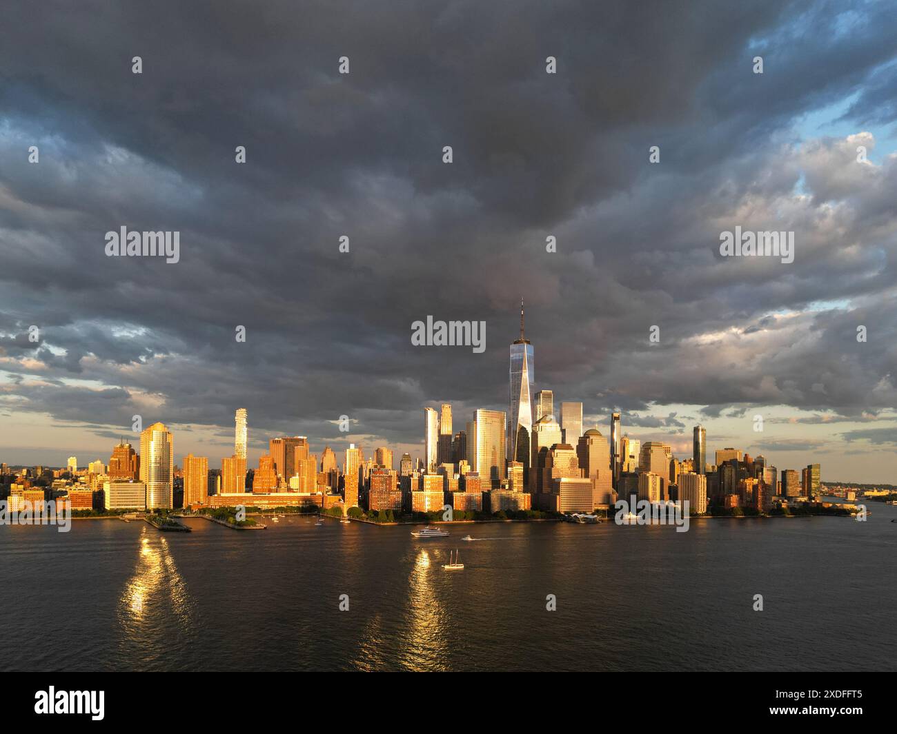 New York City. NYC aerial view, New York City Skyline with dramatic sky ...