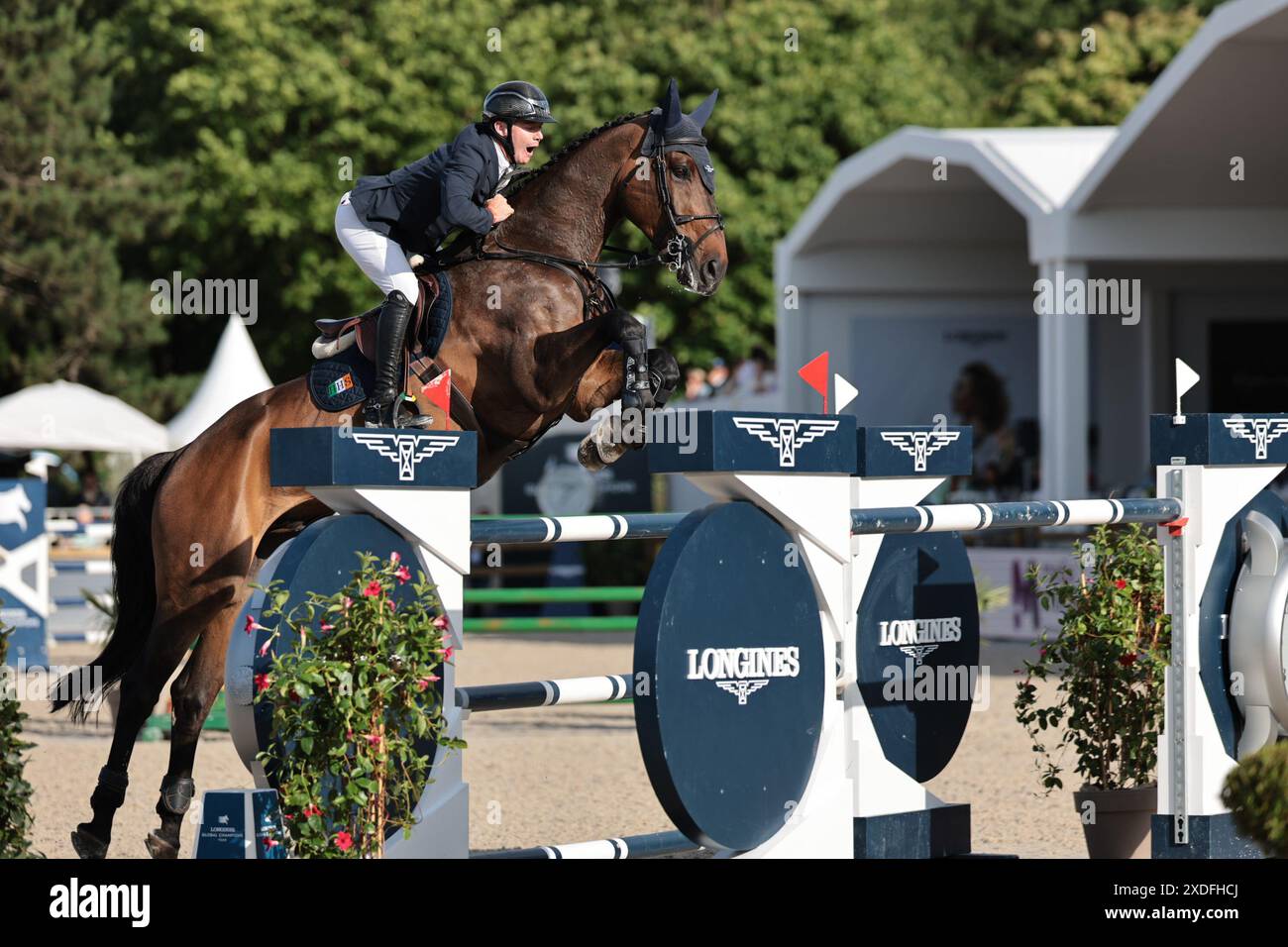 Michael Pender of Ireland with HHS Calais during the Longines Global ...
