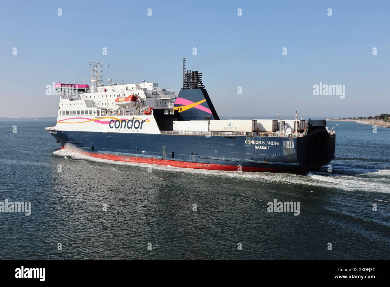 The Condor Ferries vessel MV CONDOR ISLANDER leaves harbour heading for the Channel Islands ...