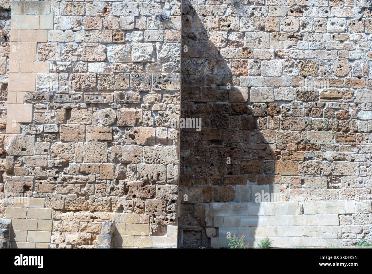 Remains of fortification stone wall background. Byzantine Wall fortress ...