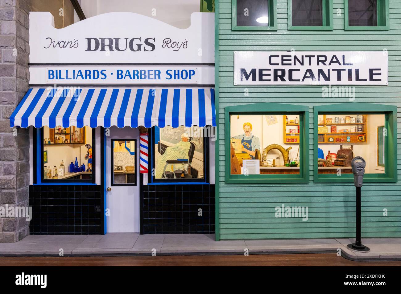 Model of antique Main Street small businesses; Arizona Route 66 Museum ...