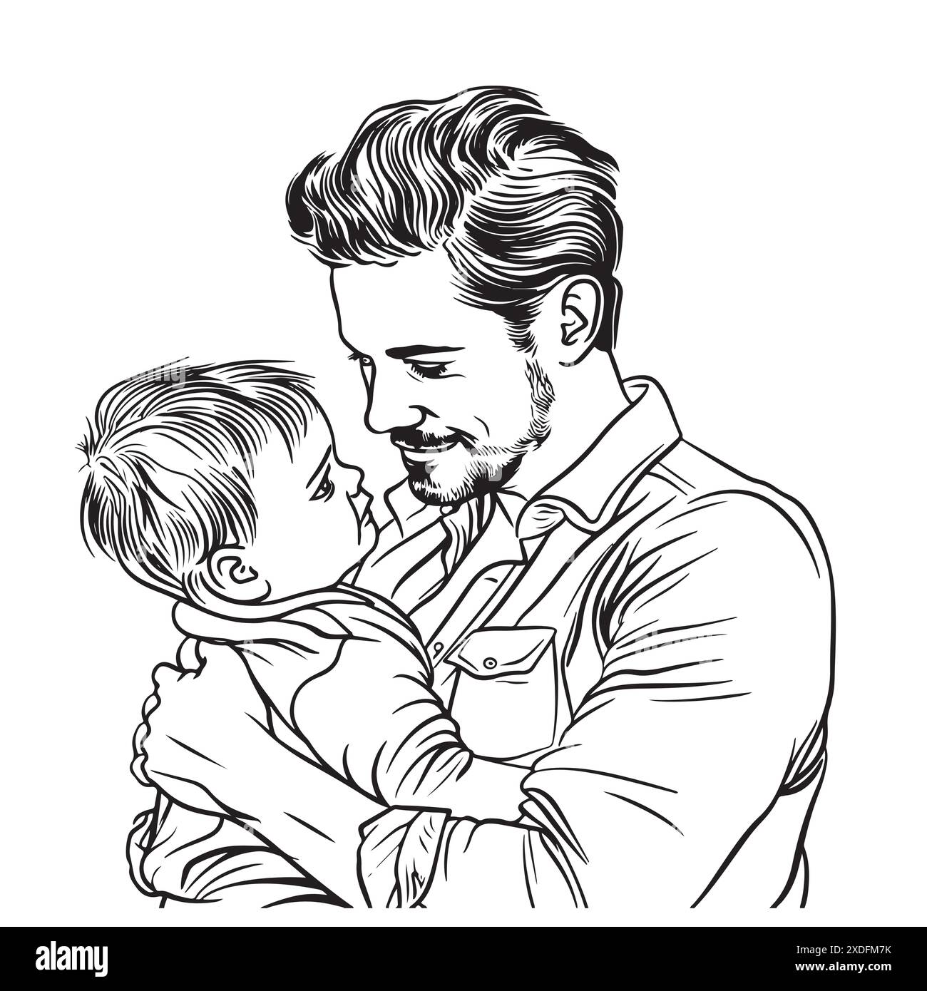 Fathers Day. Abstract family,dad and child. line art hand drawing ...