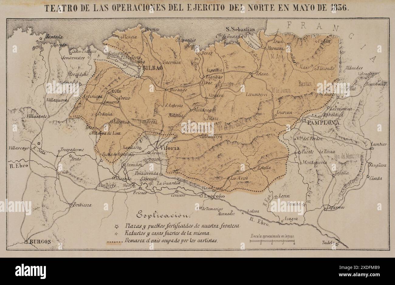 History of Spain. First Carlist War (1833-1839). Map of the Army of the ...
