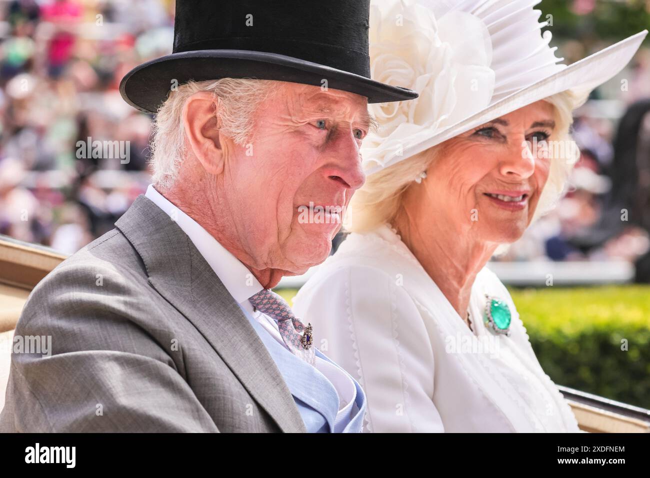 King Charles III in top hat with Queen Camilla in the Royal Procession ...
