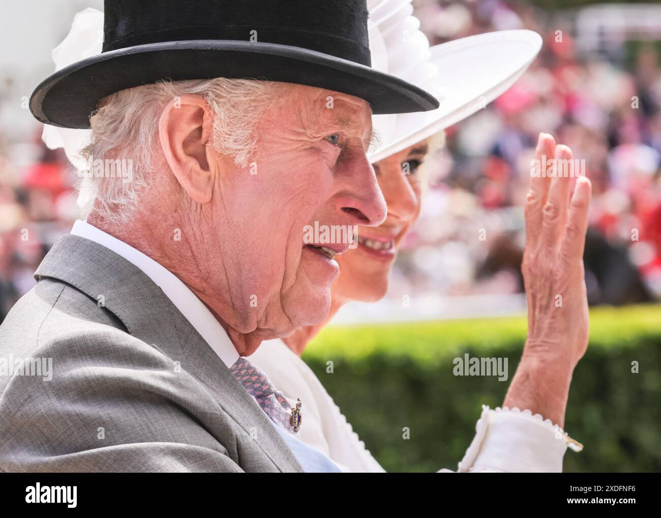 King Charles III in top hat with Queen Camilla in the Royal Procession ...