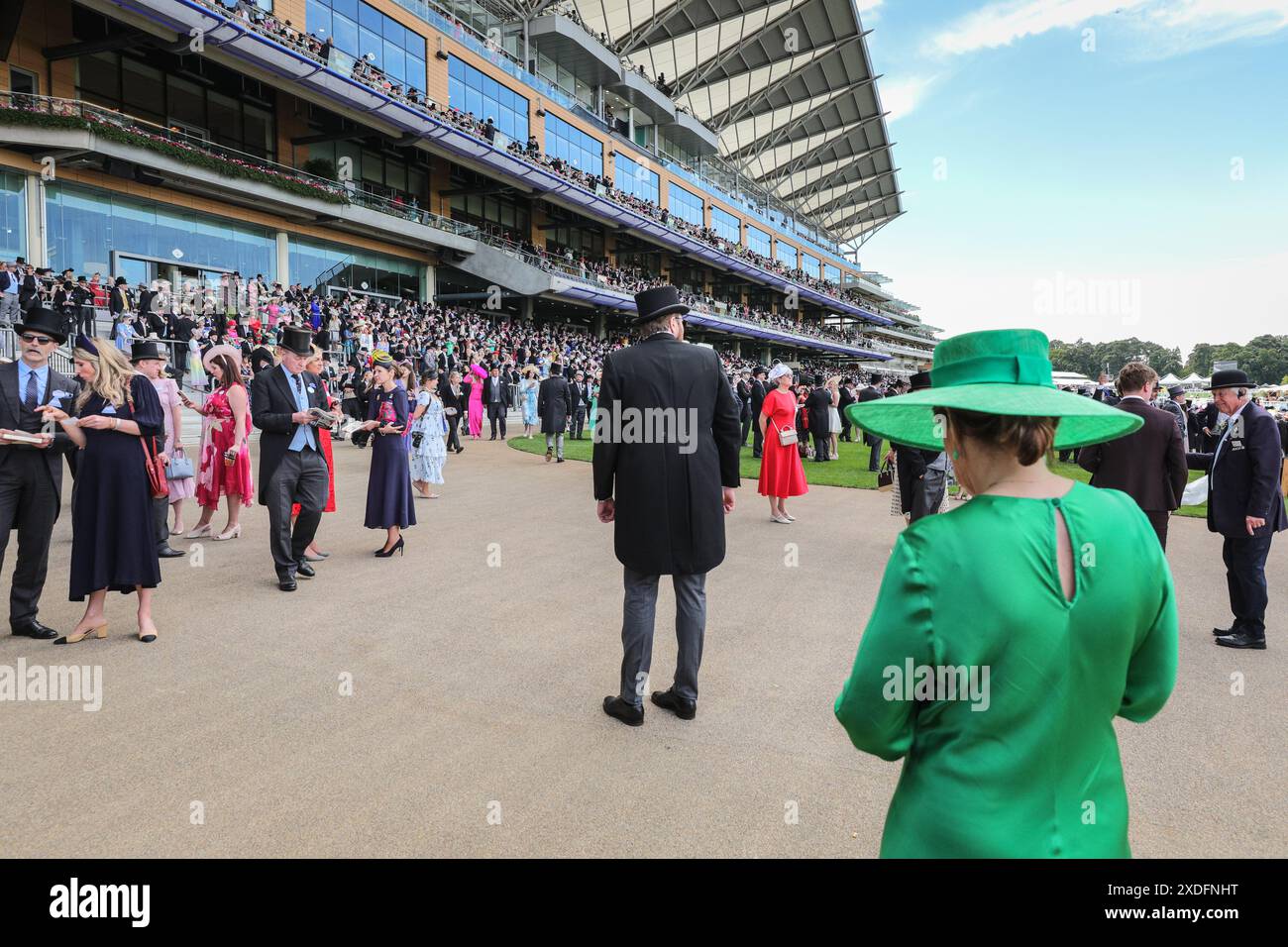 Racegoers and spectators in the Royal Enclosure watch the races, Royal ...