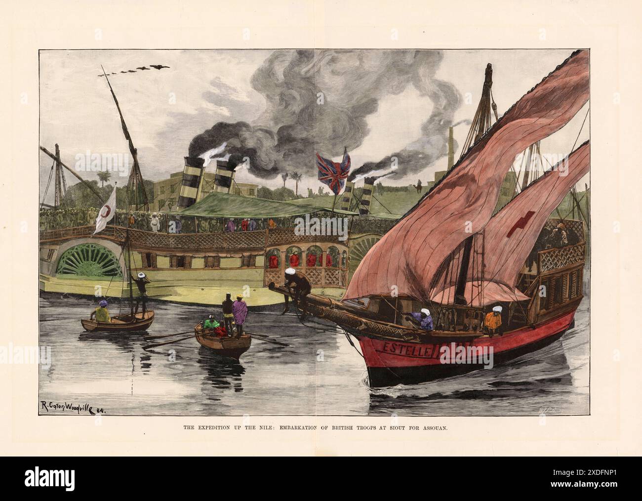 The expedition up the Nile: Embarcation of British troops at siout for ...