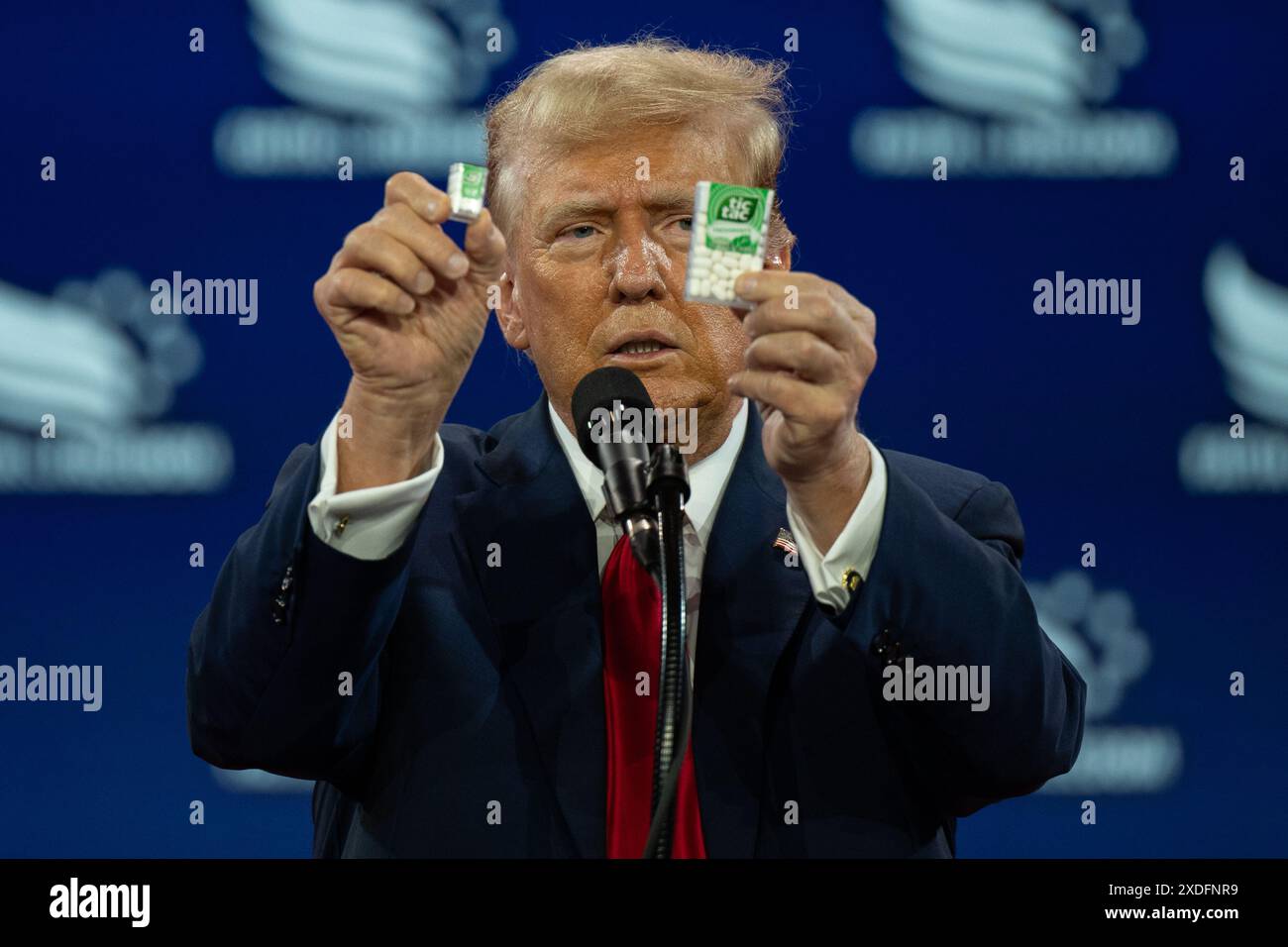 Washington, USA. 22nd June, 2024. Former President Donald Trump uses ...
