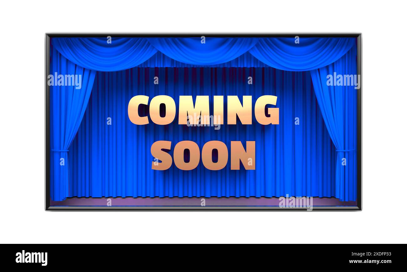 Coming Soon poster with stage curtains 3D illustration Stock Photo - Alamy