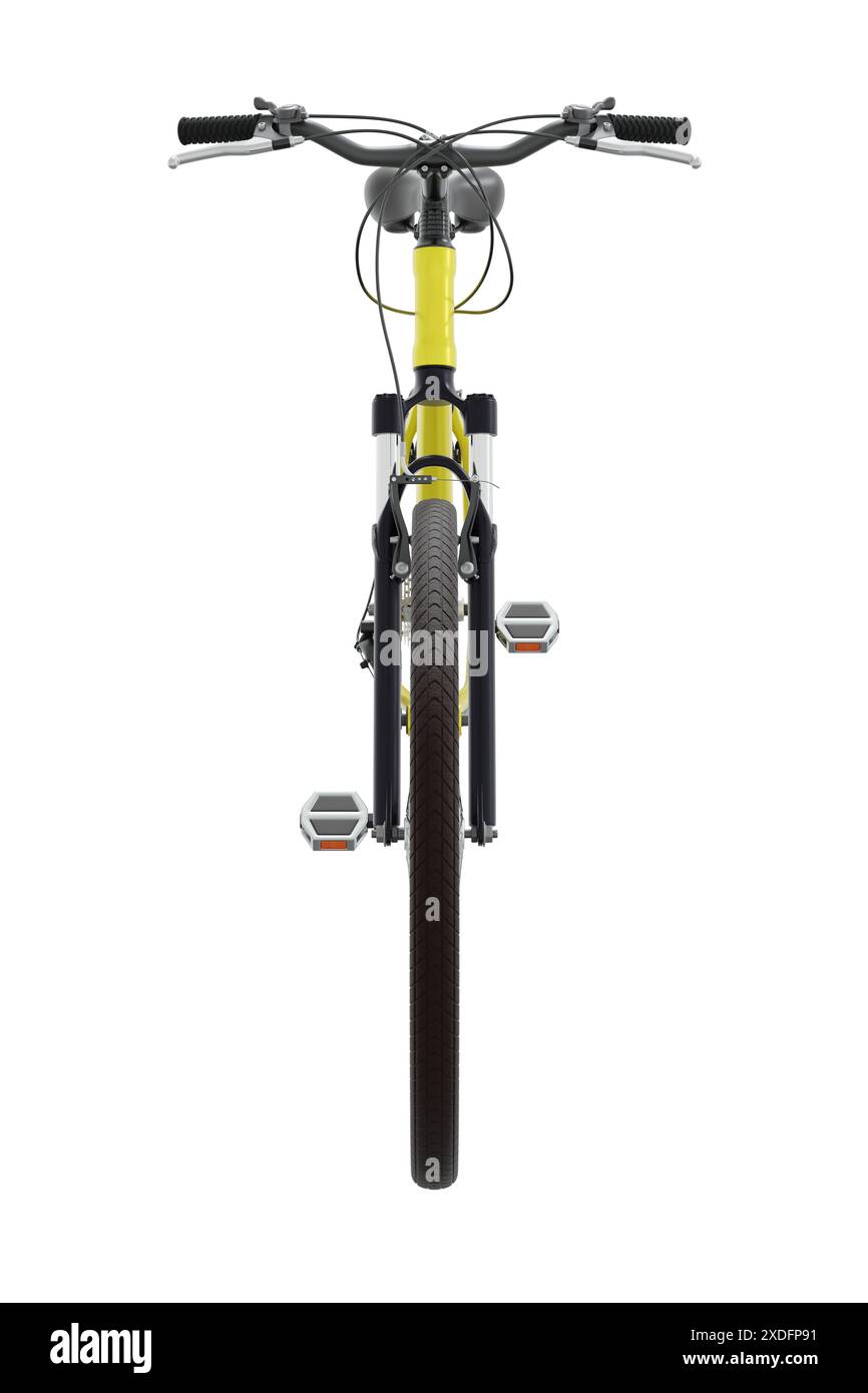 Yellow bicycle, front view isolated on white background, 3D ...