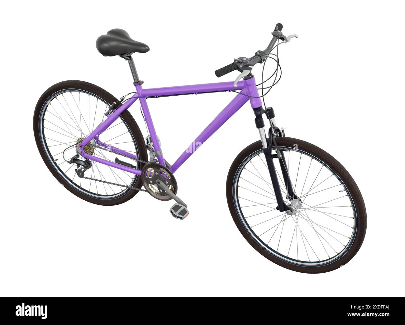 Purple bicycle, side top view isolated on white background, 3D ...