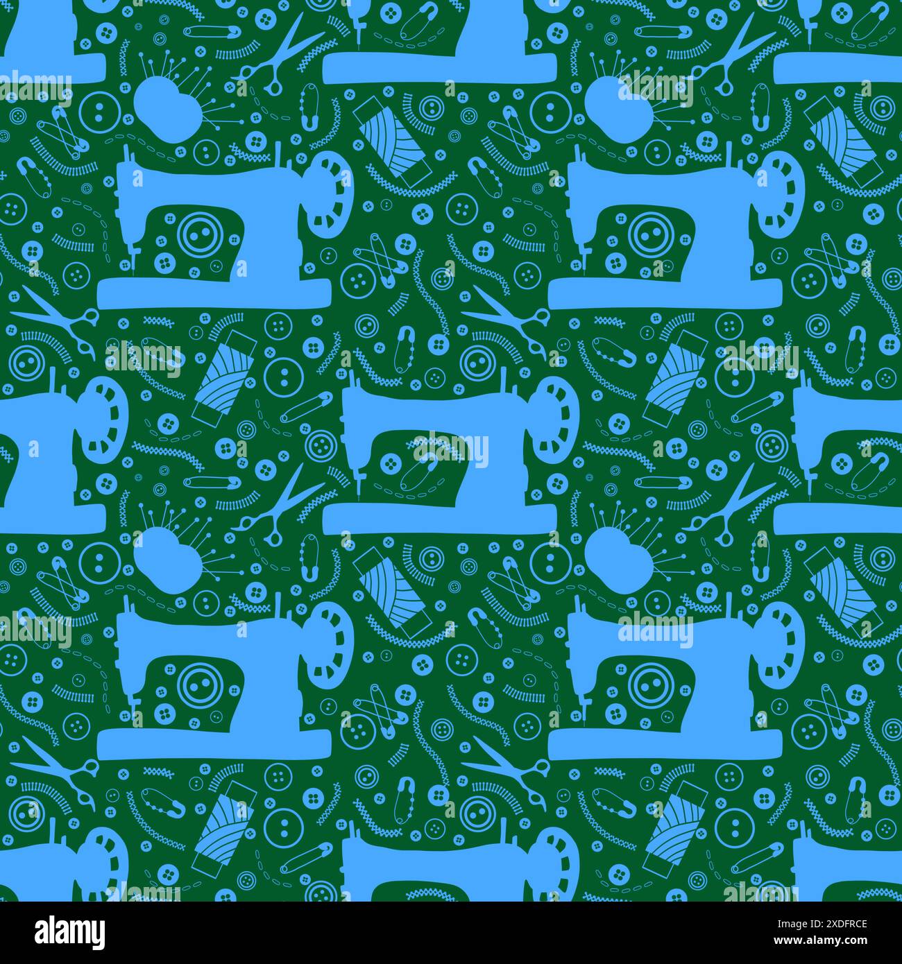 Cartoon silhouette hobbies seamless sewing machine pattern for wrapping ...