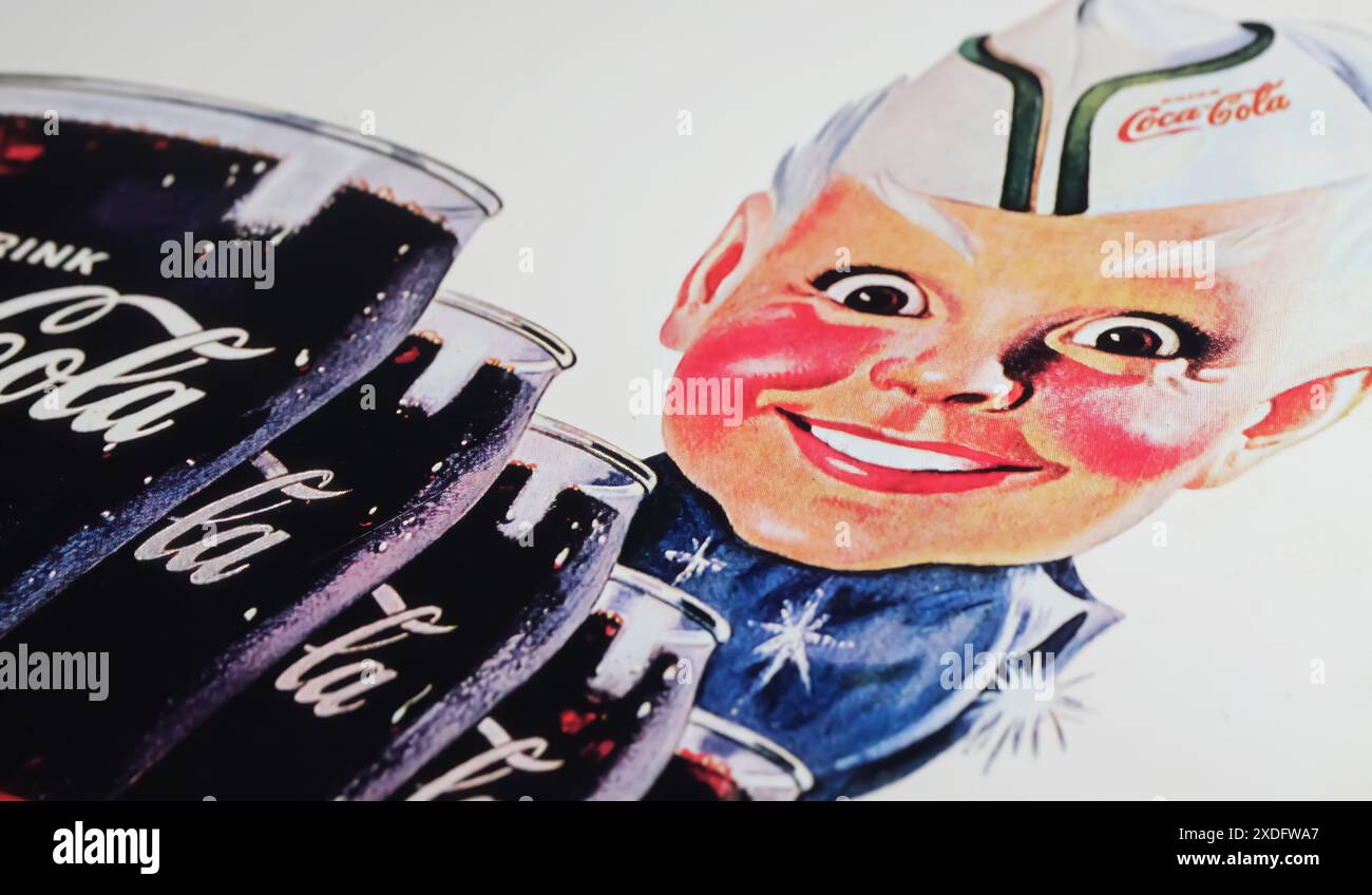 Viersen, Germany - May 9. 2024: Coca Cola vintage advertisement detail ...