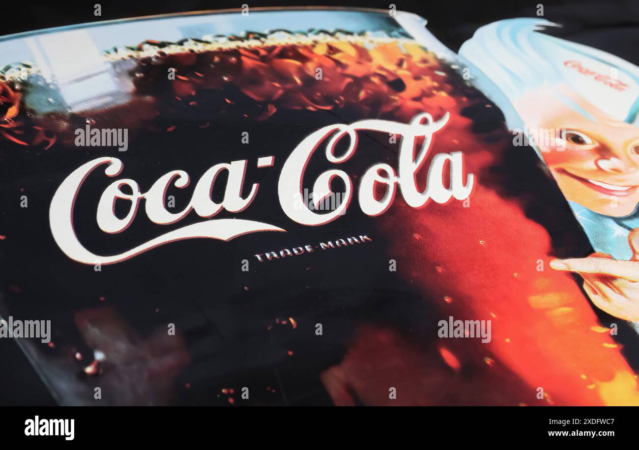 Viersen, Germany - May 9. 2024: Coca Cola funny vintage advertisement detail with Sprite Boy ...