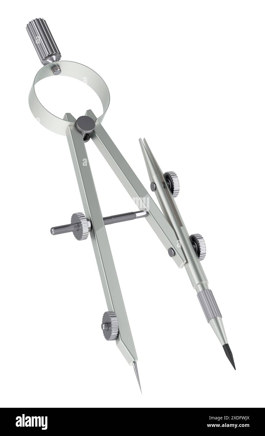 Compass, drawing instrument. 3D rendering isolated on white background ...