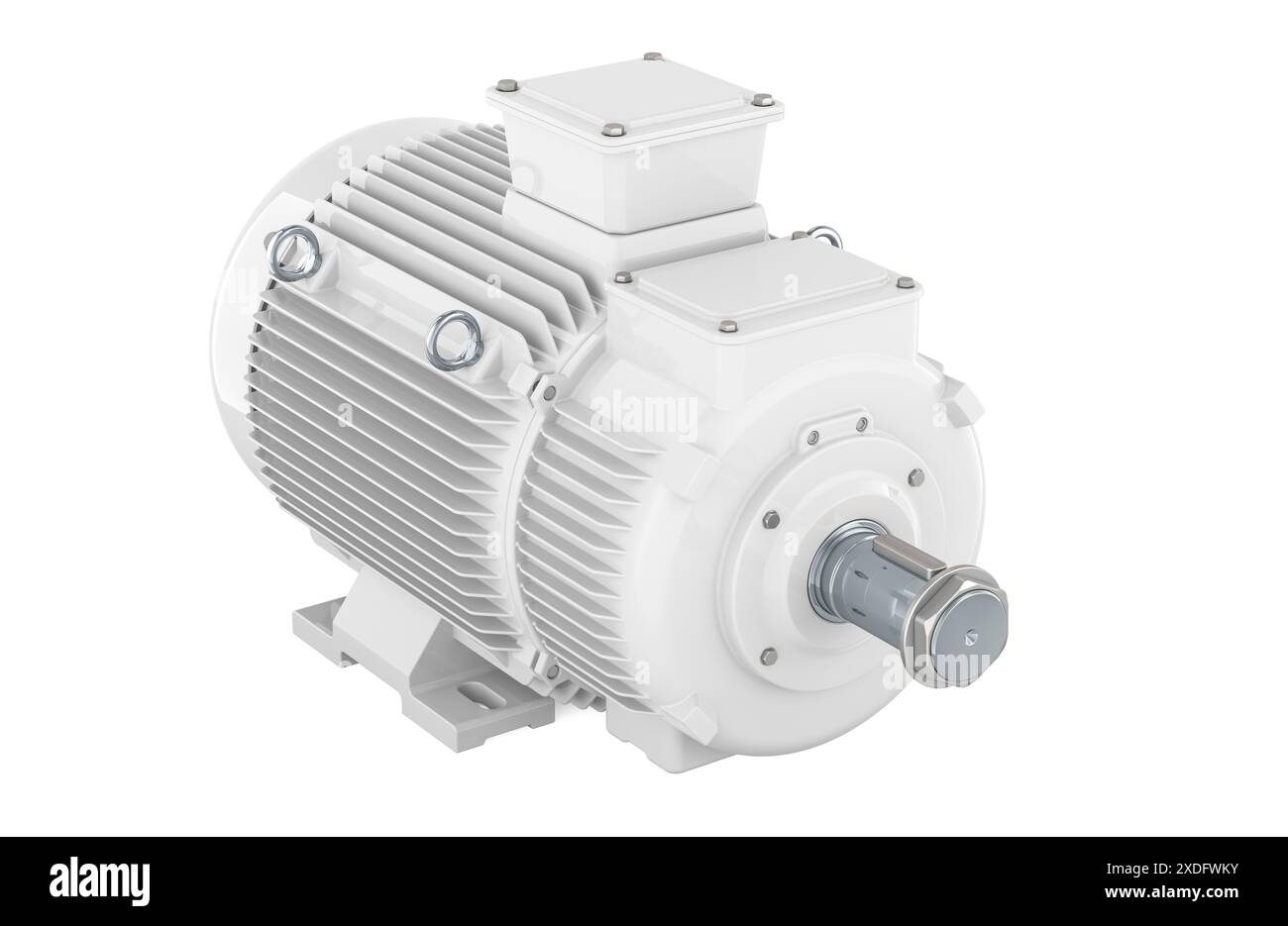 White industrial electric motor, 3D rendering isolated on white ...